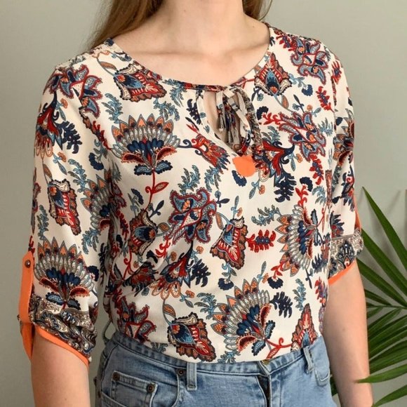 Antilia Femme | Tops | Antilia Femme Red And Blue Paisley Blouse | Poshmark